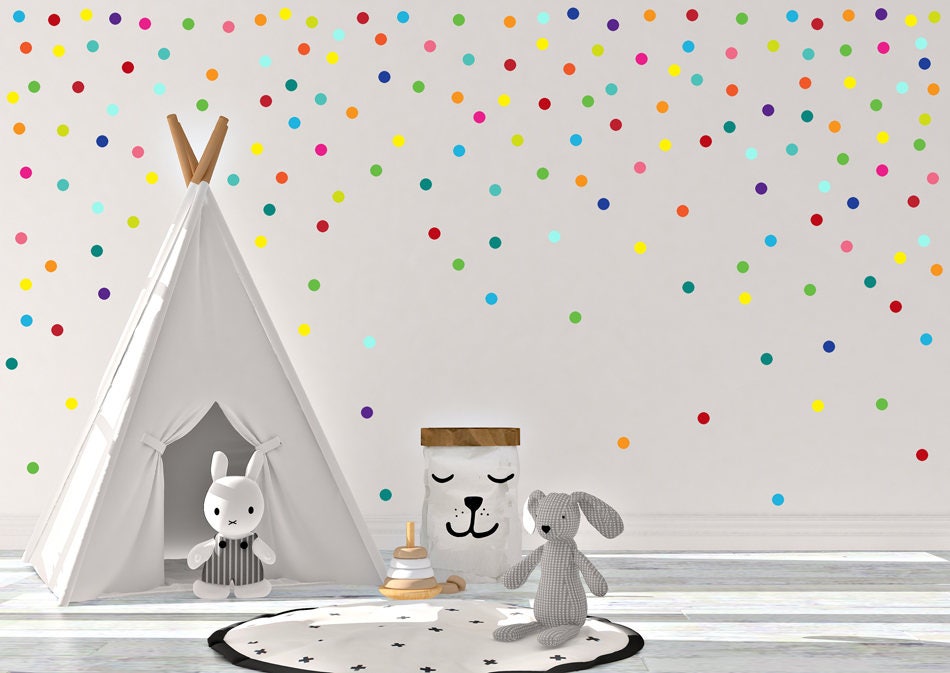 Rainbow Confetti Polka Dot Wall Decals: Kids Room Decor - Etsy