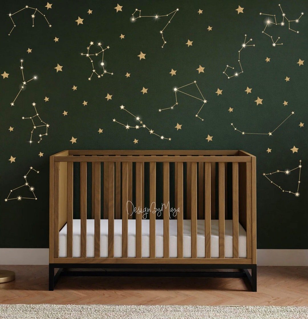 Zodiac Constellation Wall Decals, Gold Stars Room Decor, Outer Space ...