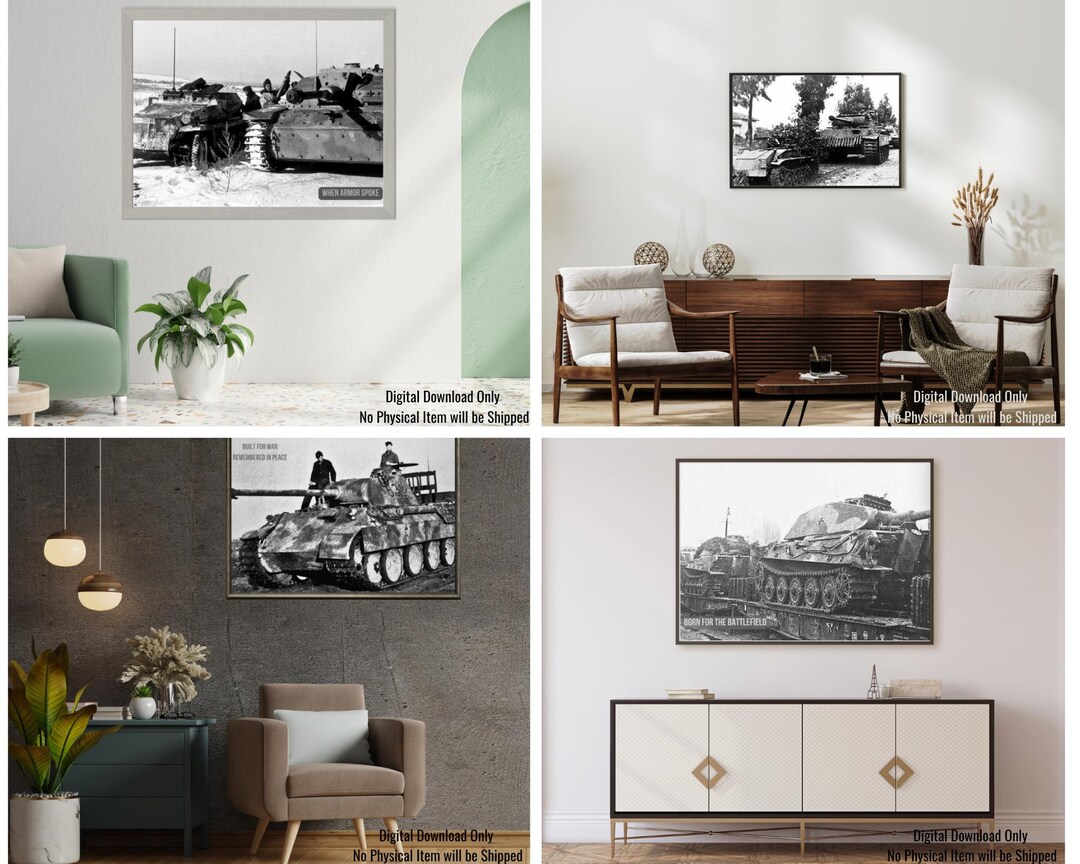Vintage WW2 Tank Poster Set | Black & White Printable War Machines ...