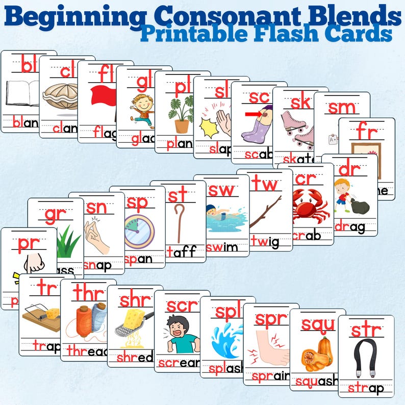 Phonics Flash Cards: Beginning Consonant Blends Cards - Etsy