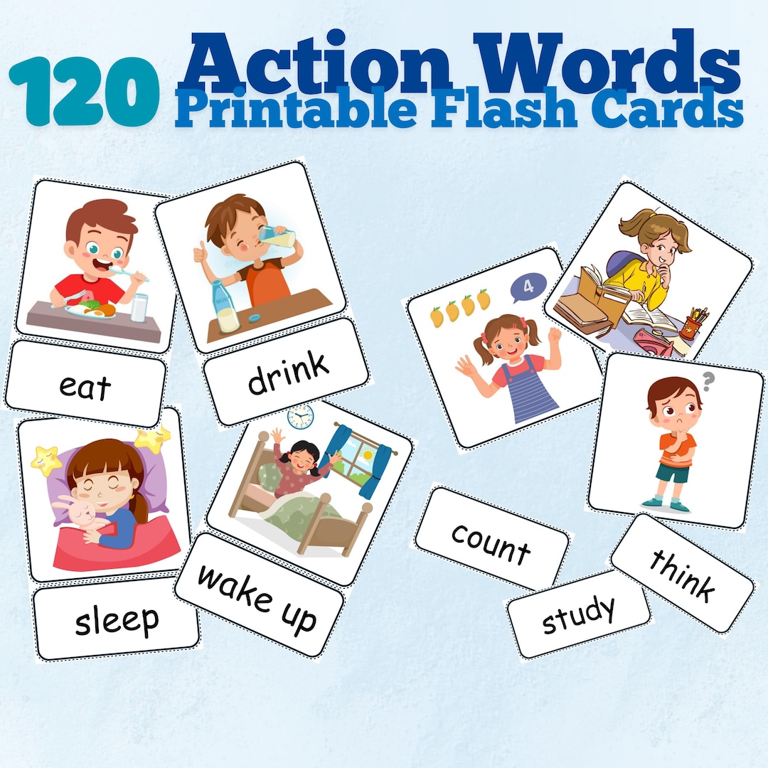120 Action Words Flash Cards, ESL Action Words Flash Cards, Verbs Flash ...