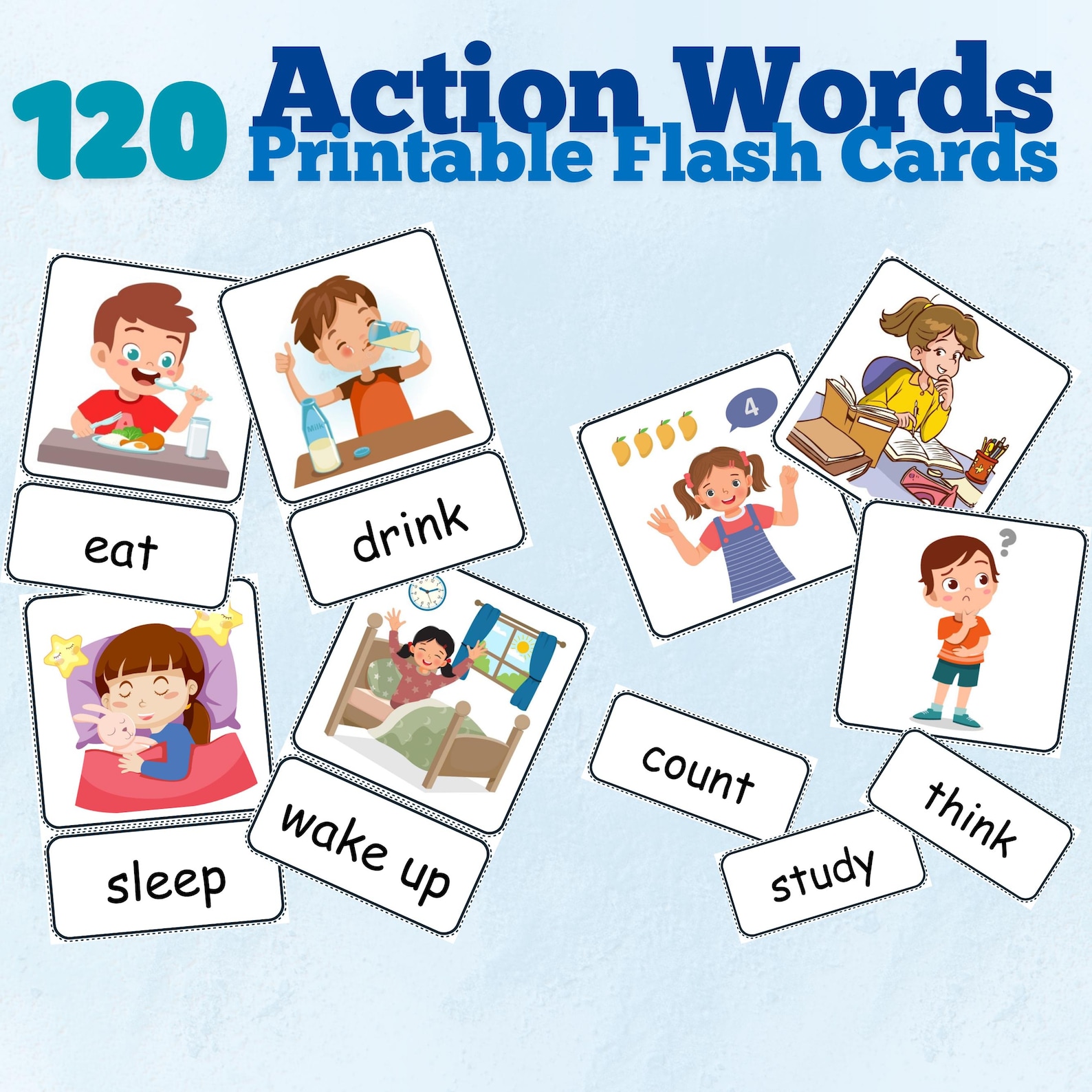 120 Action Words Flash Cards, ESL Action Words Flash Cards, Verbs Flash ...