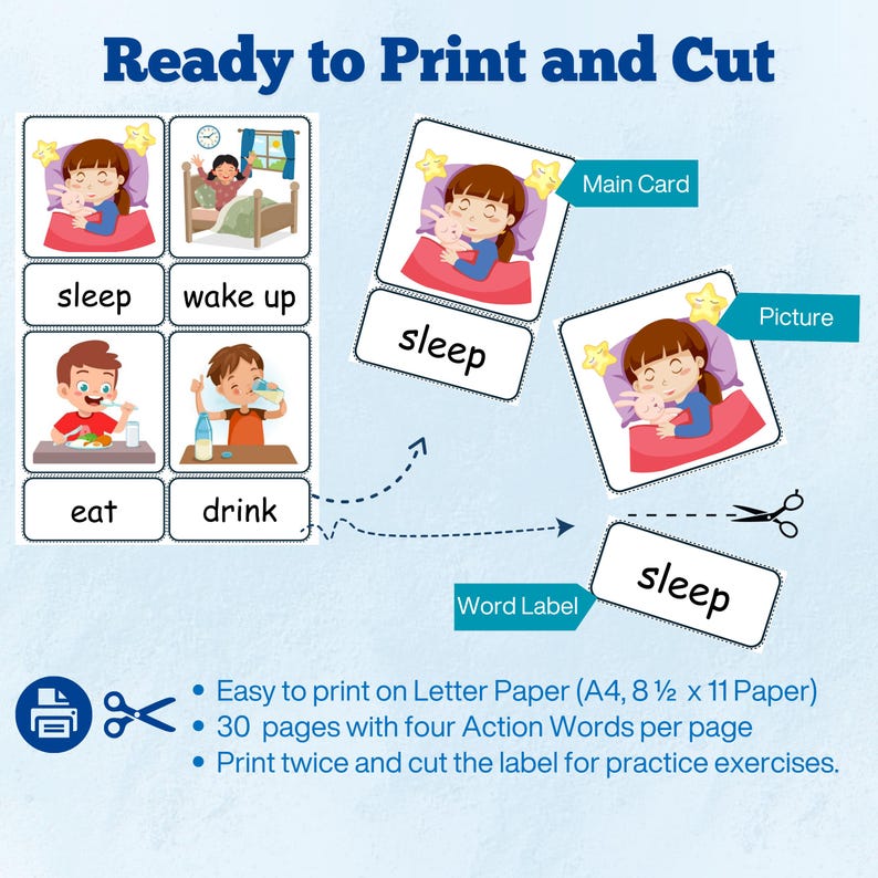 120 Action Words Flash Cards, ESL Action Words Flash Cards, Verbs Flash ...