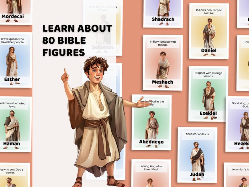 OLD TESTAMENT Bible Study Character Art Flashcards for Kids Learning ...