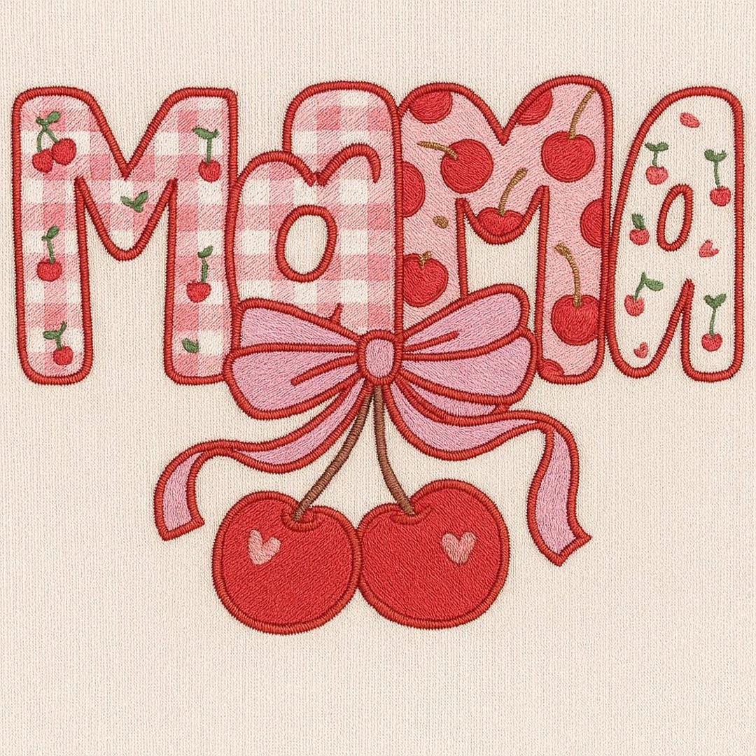 Cherry Gingham Mama Embroidery Design With Bow – Sweet Mother's Day ...