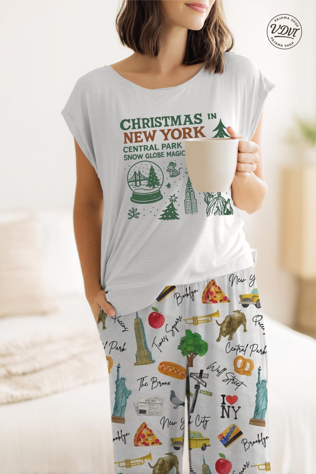 Christmas in New York Pajama Set, Women's Holiday Sleepwear - Etsy