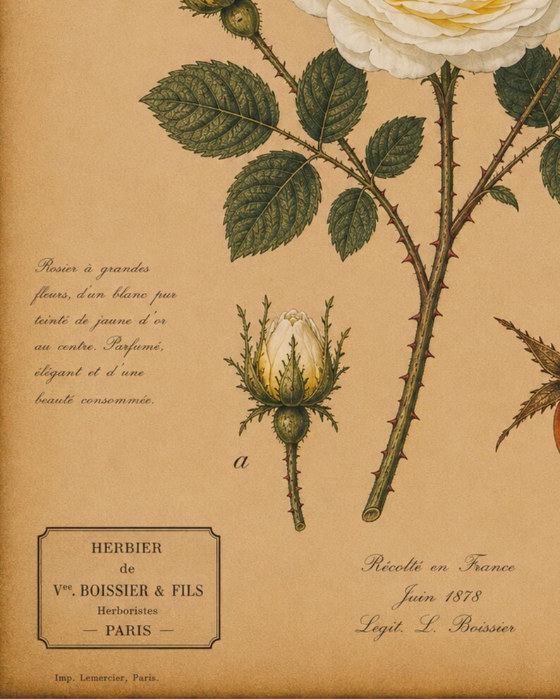 The Pilgrim Rose | Historical Rose Panel | Vintage Botanical Wall Art ...