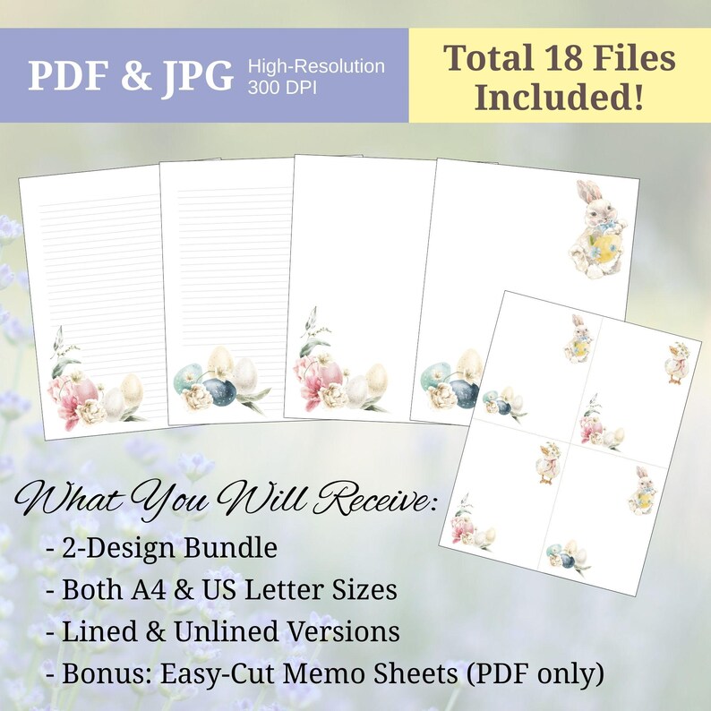 Printable Watercolor Easter Bunny & Duck Letter Paper, Lined or Unlined ...