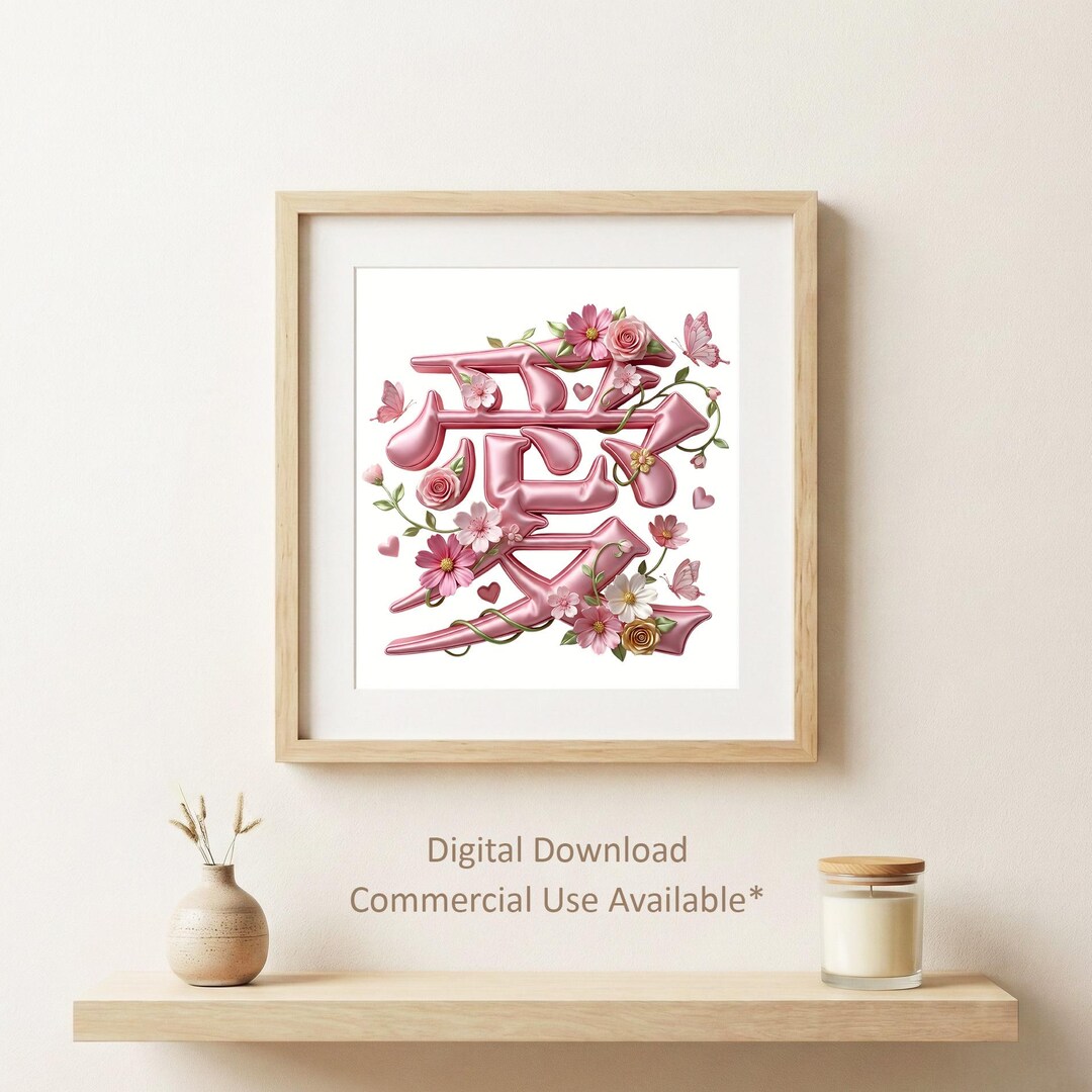 Love Kanji Art – Pink Floral Japanese Symbol (digital Download) - Etsy