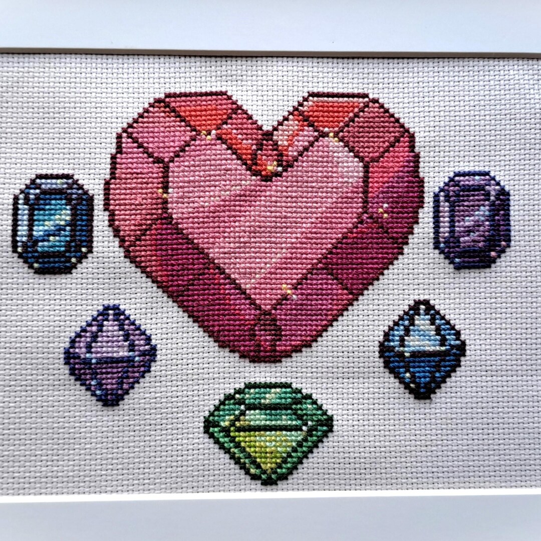 Cross Stitch Pattern, Pixel Gems, Gems, Pixel Art, Retro, Colorful ...
