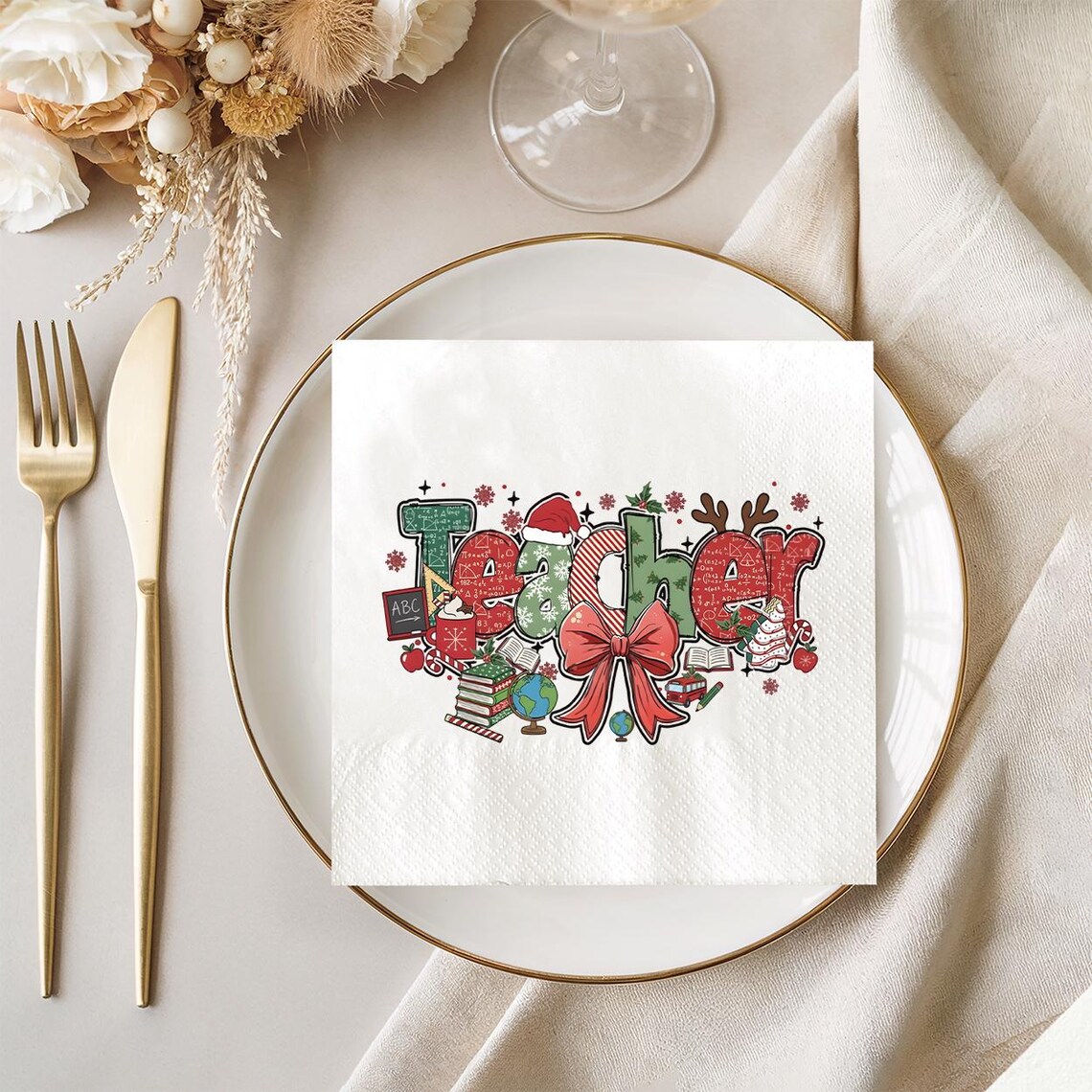 Christmas Teacher Napkin Decor | Holiday School Appreciation Table ...