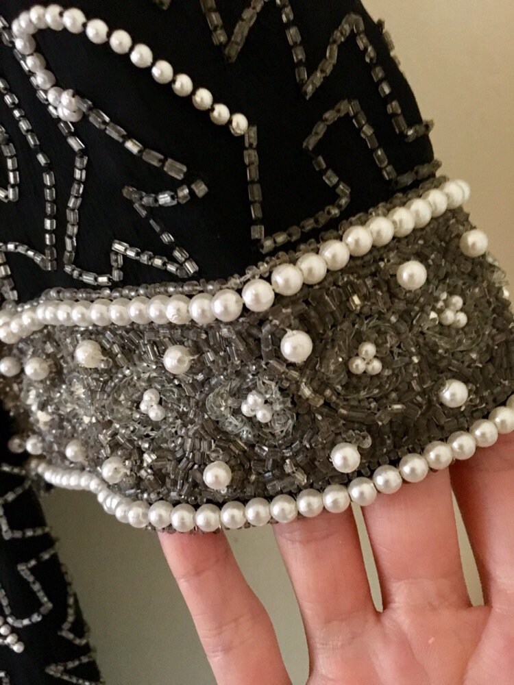 Sz XL/12-14 Stunning Black Beads & White Pearls Jacket by - Etsy
