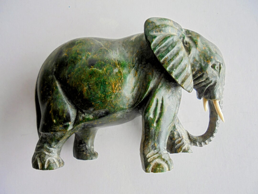 Vintage Hand Carved Green Verdite Stone Elephant - Etsy