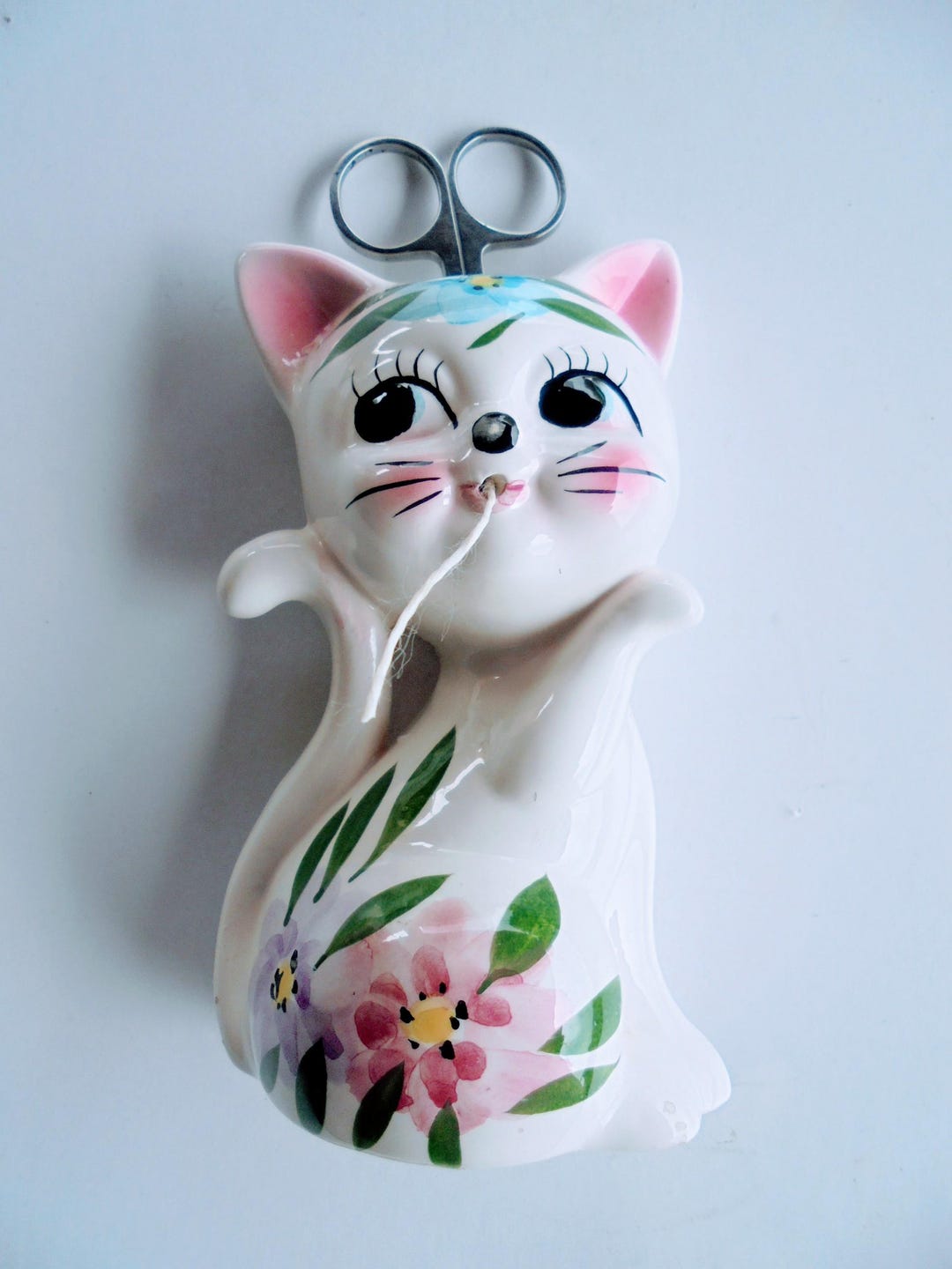 Vintage Ceramic Cat String Dispenser: Hand-painted Japanese Kitsch ...