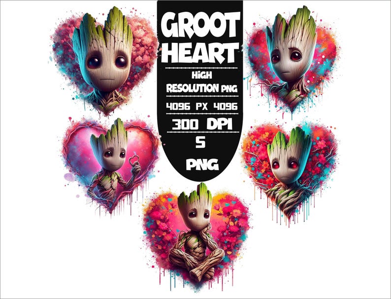 Heart Groot Superhero PNG Bundle: Cartoon Splash Art (digital Download ...