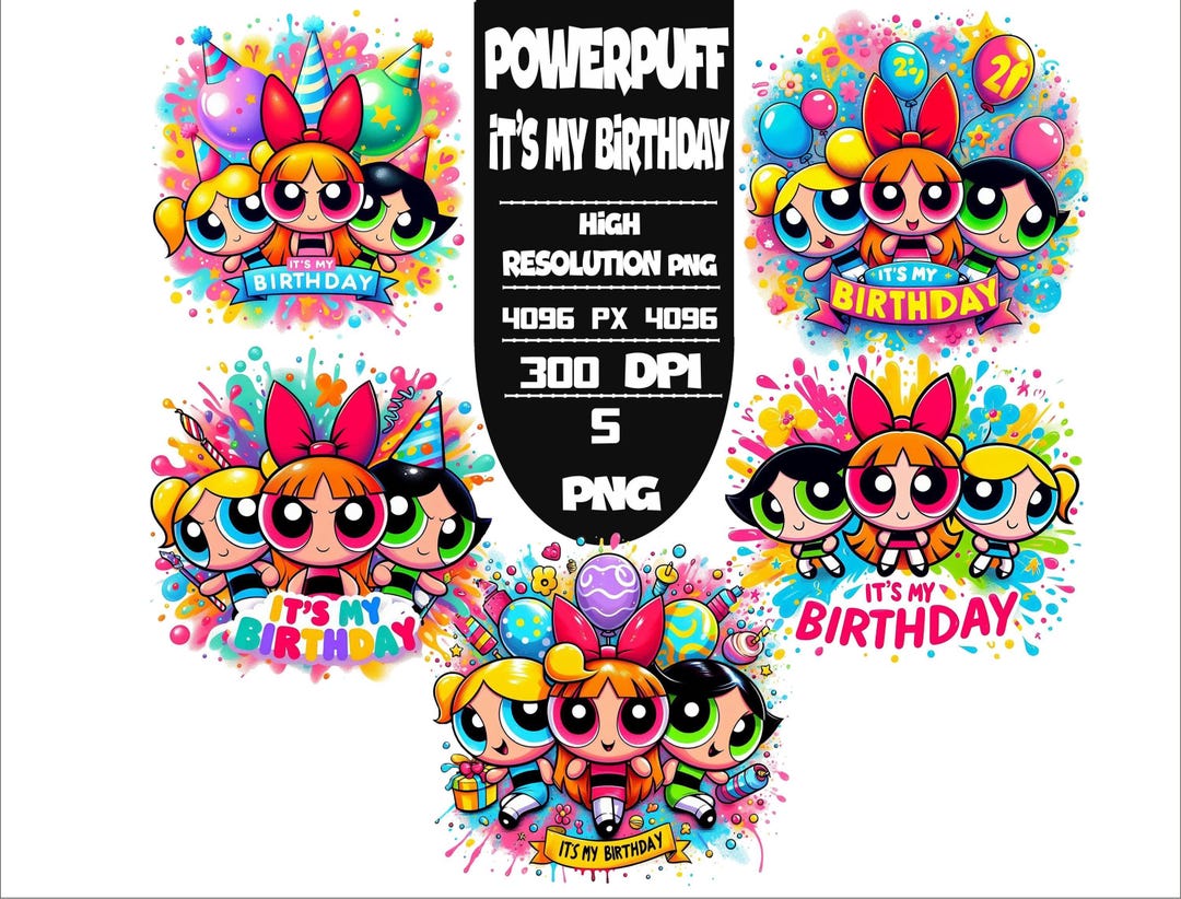 Powerpuff Girls Birthday PNG Bundle: Cartoon Splash Designs (digital ...