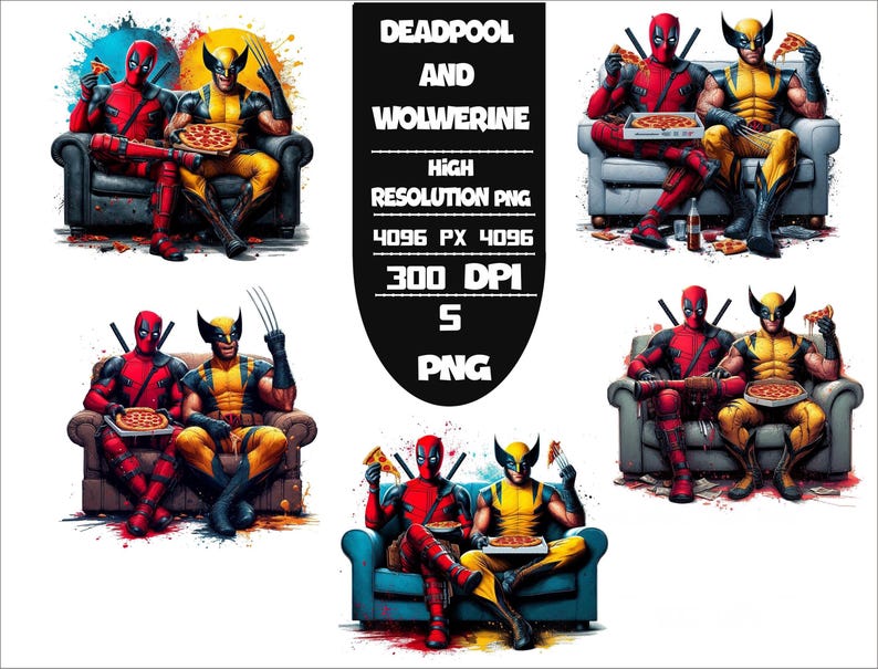 Deadpool & Wolverine Watercolor PNG Set: High-resolution Digital Art ...