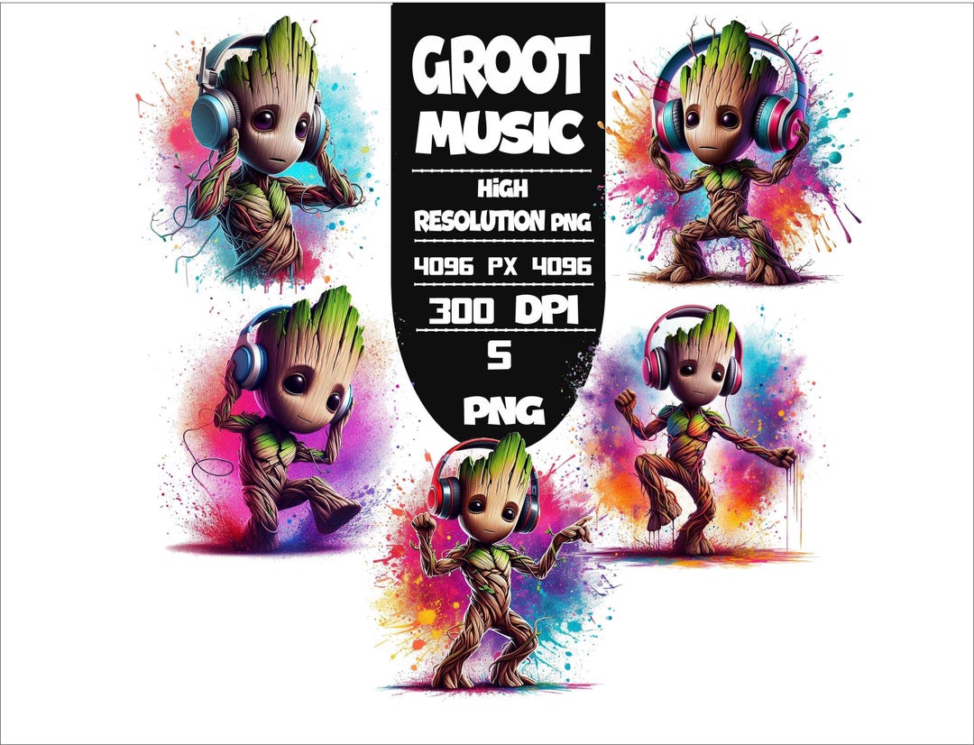 Groot Music PNG Bundle: Cartoon Splash Designs for Sublimation (digital ...