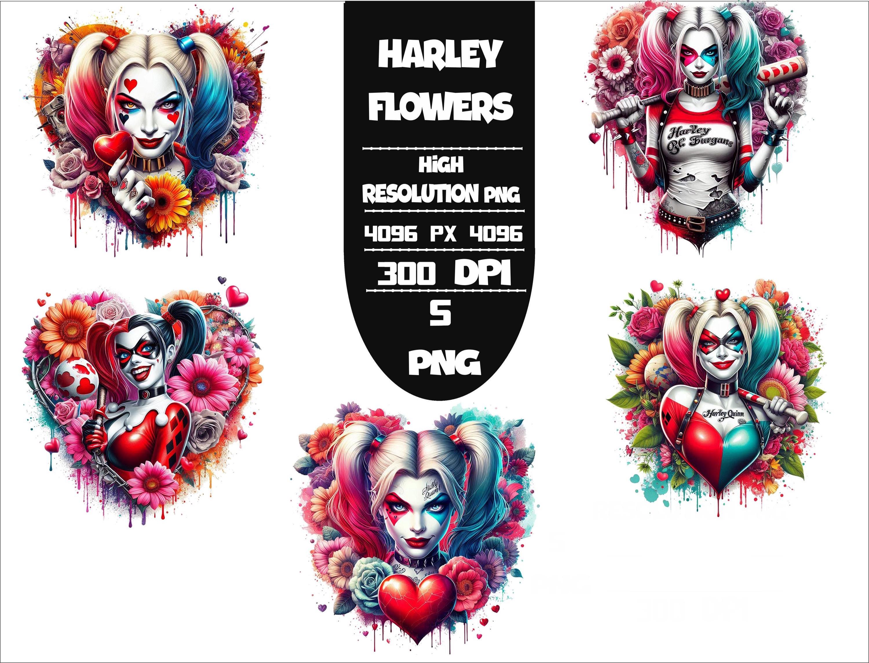 Harley Quinn Cartoon Flower PNG Set: Vibrant Digital Art (instant ...