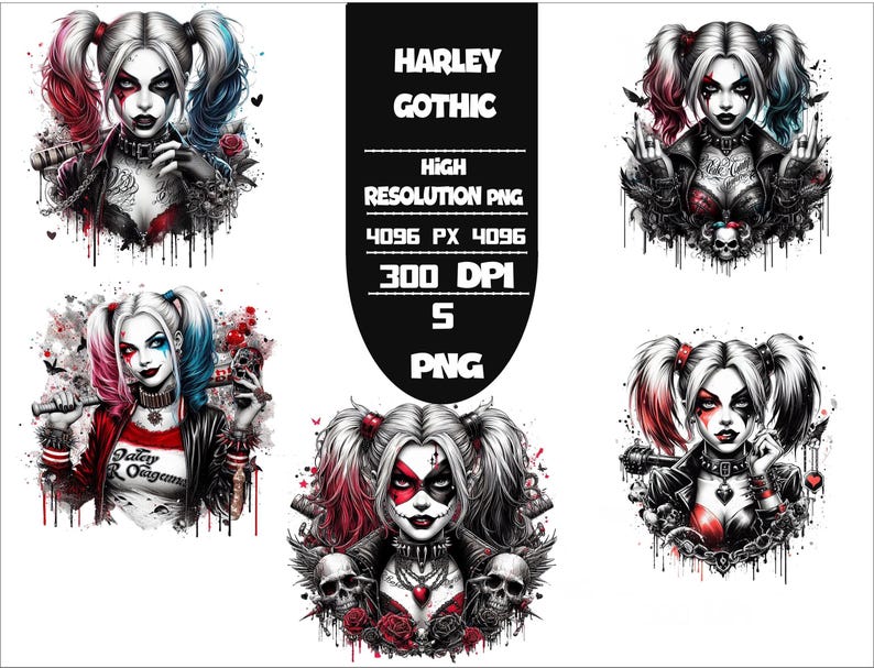 Gothic Watercolor Splash PNG Set: Harley Designs (digital Download ...