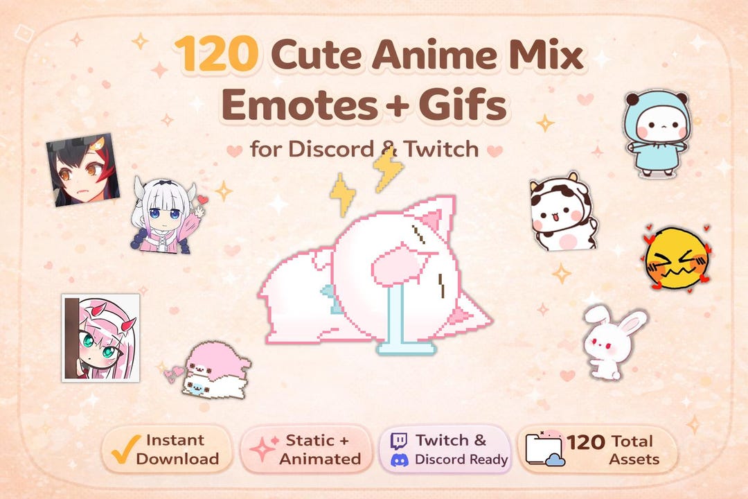 120 Cute & Anime Mix Emotes + Gifs for Your Discord or Twitch - Etsy