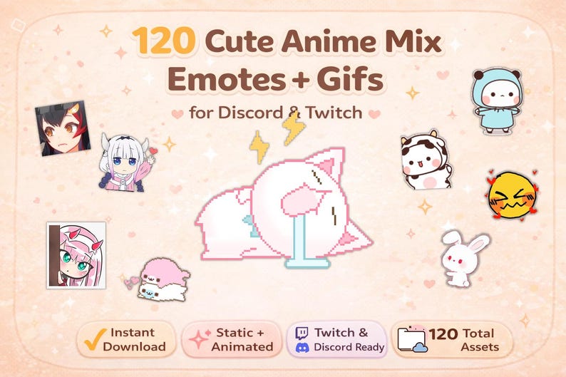 120 Cute & Anime Mix Emotes + Gifs for Your Discord or Twitch - Etsy