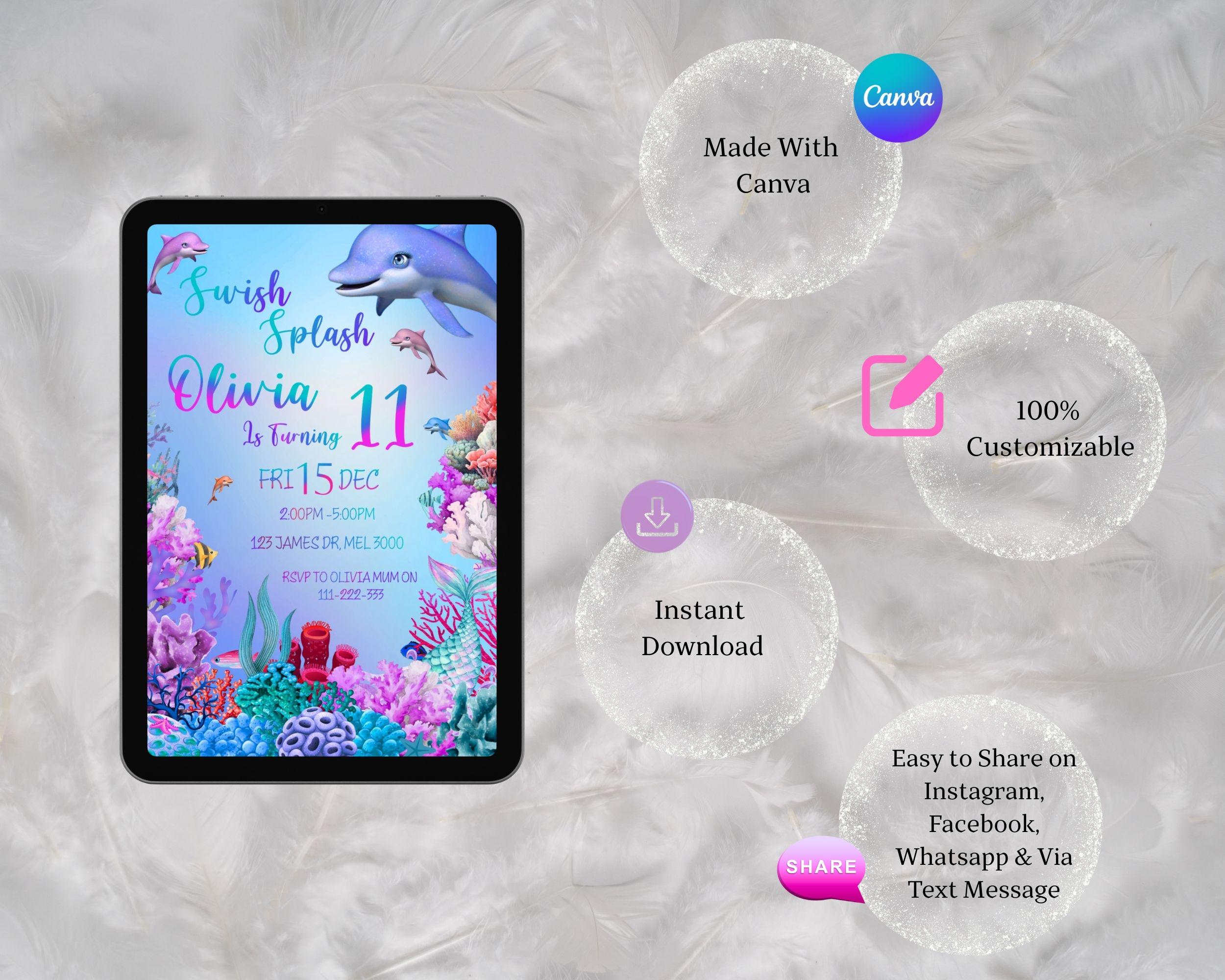 Editable Dolphin Party Invite – Ocean-themed Under the Sea Birthday ...