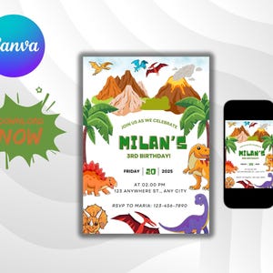 Editable Dinosaur Birthday Invitation – Jungle Forest Theme Canva ...