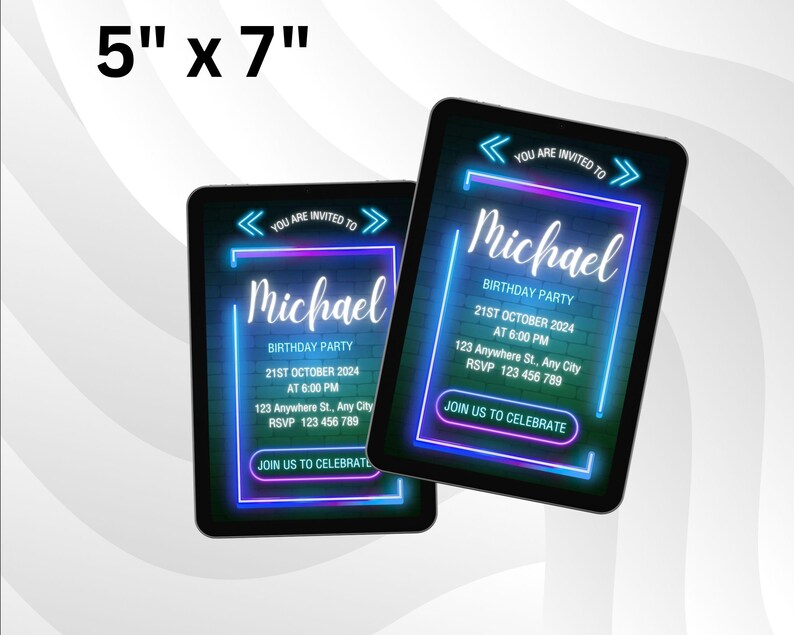 Editable Glow Party Birthday Invitation, Neon Fluro Invite for Kids ...