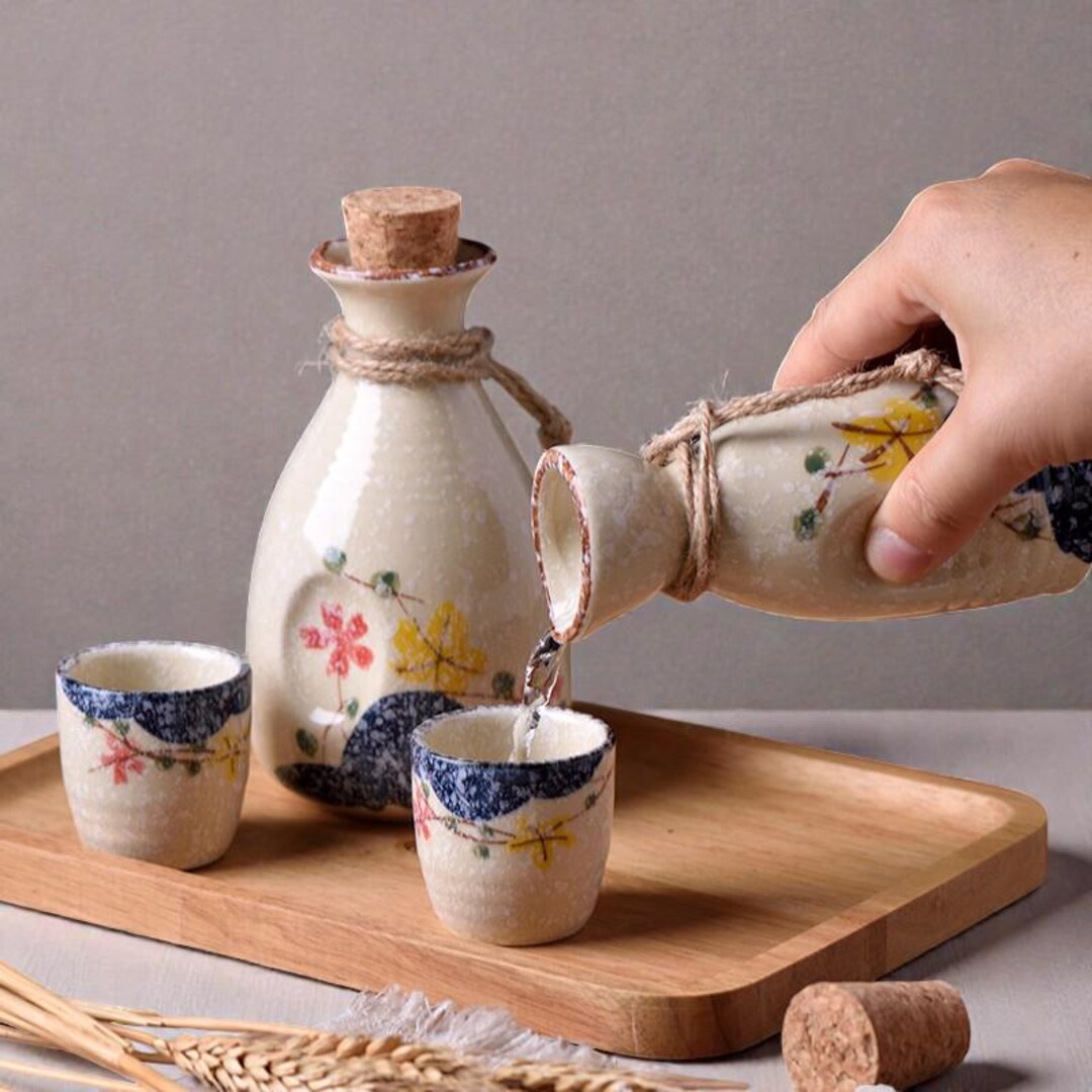 Japanese Ceramic Sake Set, Handmade Sake Carafe With Cups, Unique ...
