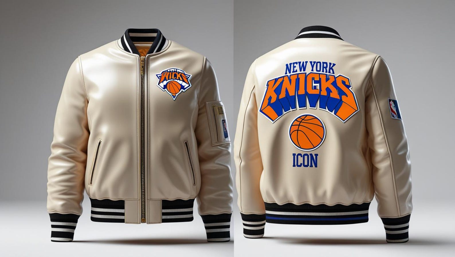 New York Knicks Varsity Jacket White & Blue Leather Bomber Kith Avirex ...