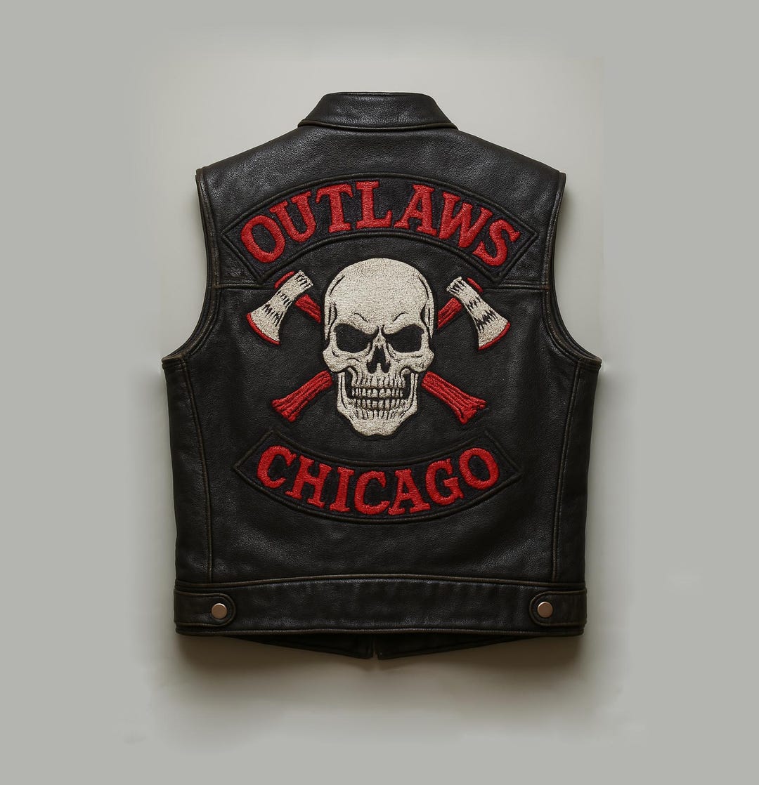 Handmade Outlaws MC Chicago Biker Vest, Premium Leather Club Cut, Black ...