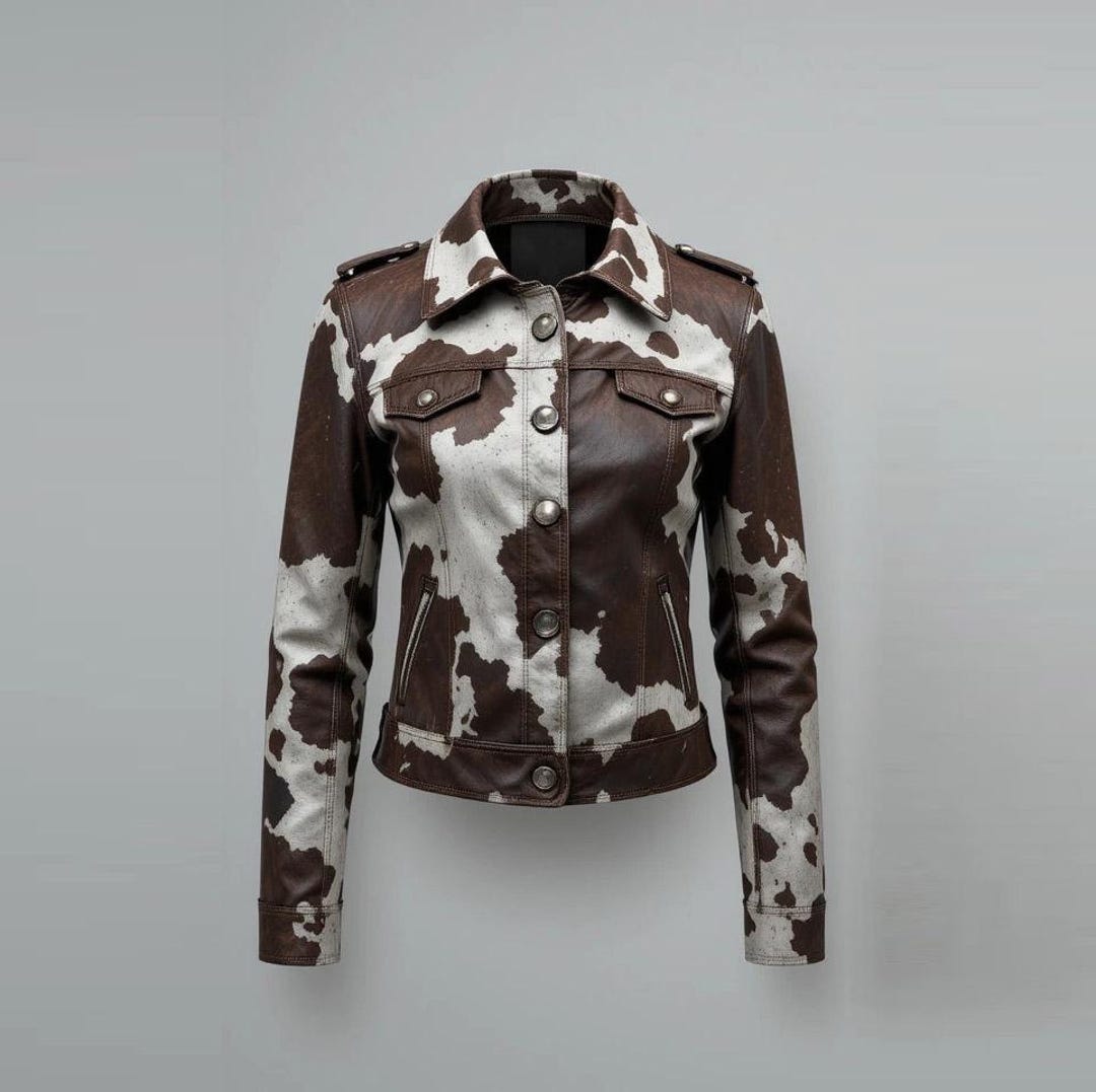 Cowhide Print Jacket Cow Print Leather Jacket Unisex Distressed Cowhide ...