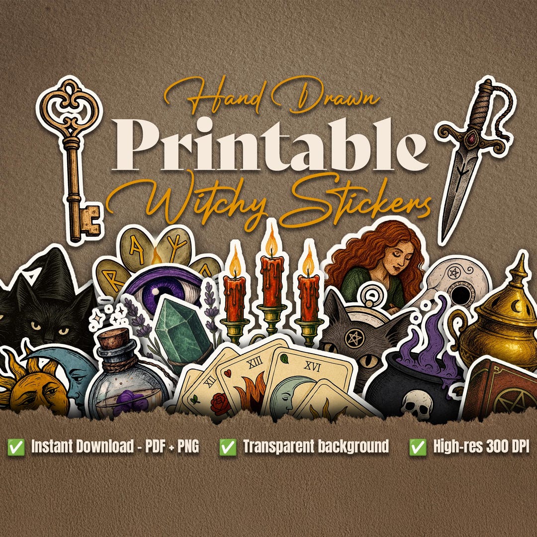 Witchy Stickers: Vintage Mystical Set for Journals (printable PDF) - Etsy