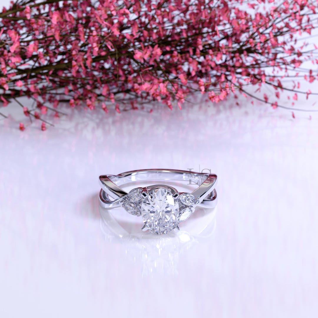 1CT Criss Cross Oval Shape Diamond Ring 14k Solid Gold Twisted ...
