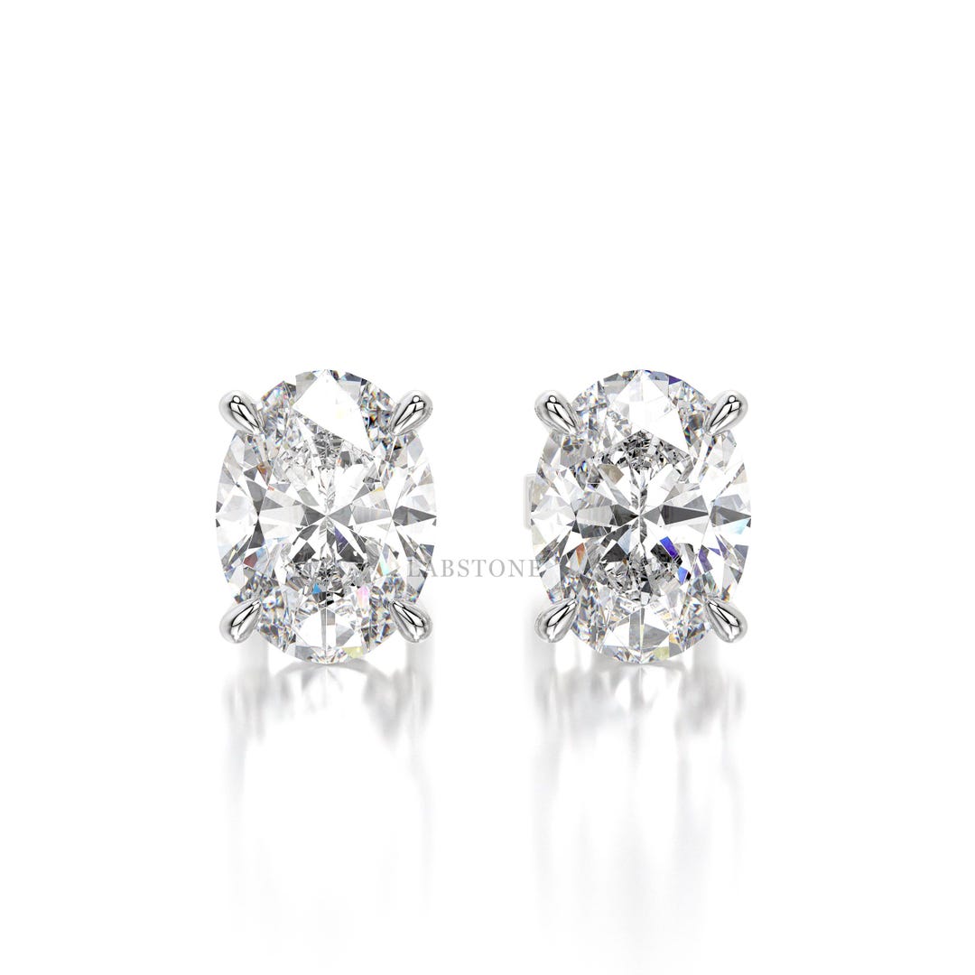 1 CT Diamond Stud Earrings in 14k Solid Gold, Oval Cut Minimalist ...