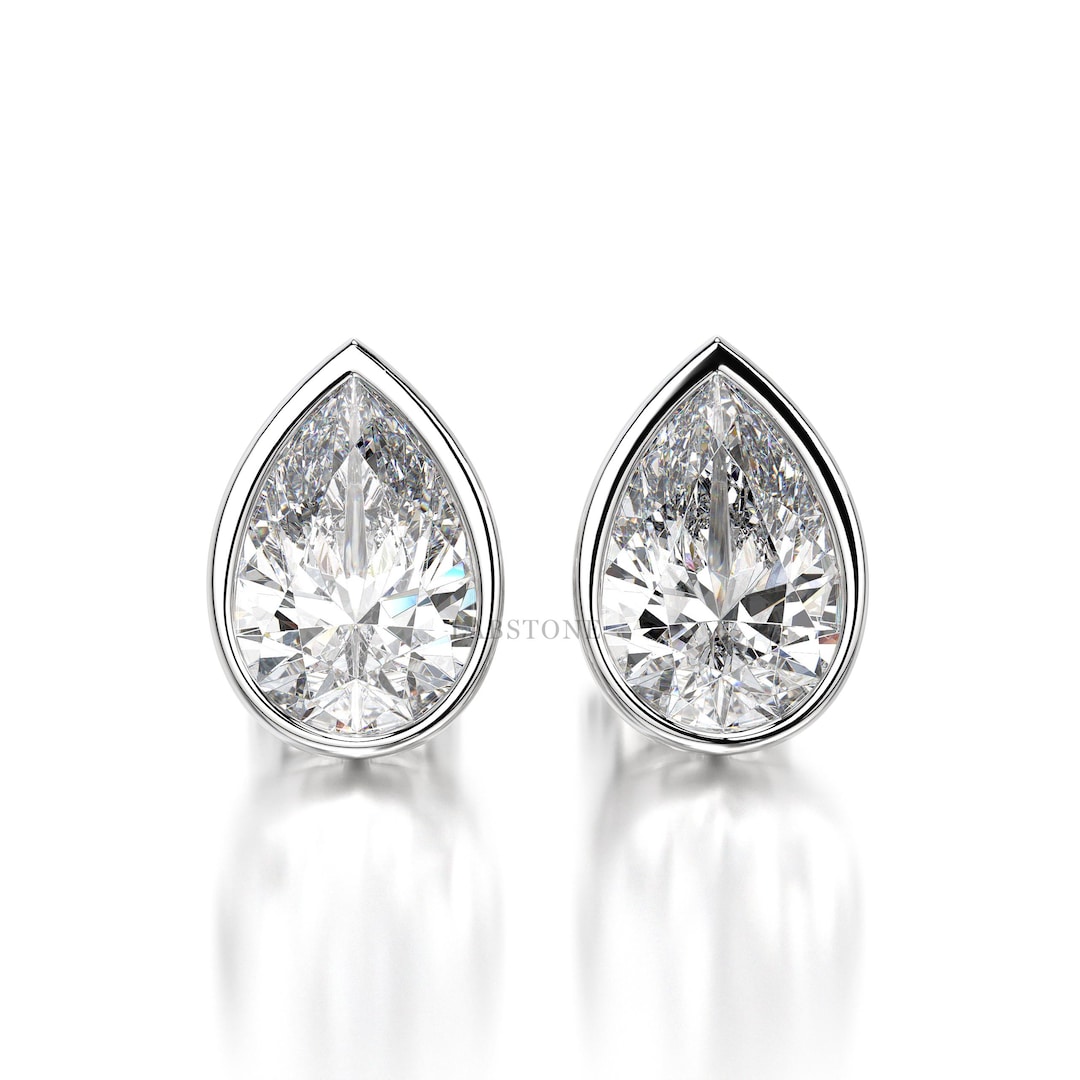 0.25 CT Each Bezel Set Pear Shape Stud Earrings, Unique Minimal Dainty ...