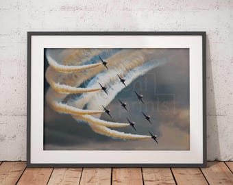 Red Arrows Aerobatic Display Team | Royal Air Force | RAF | Watercolour ...