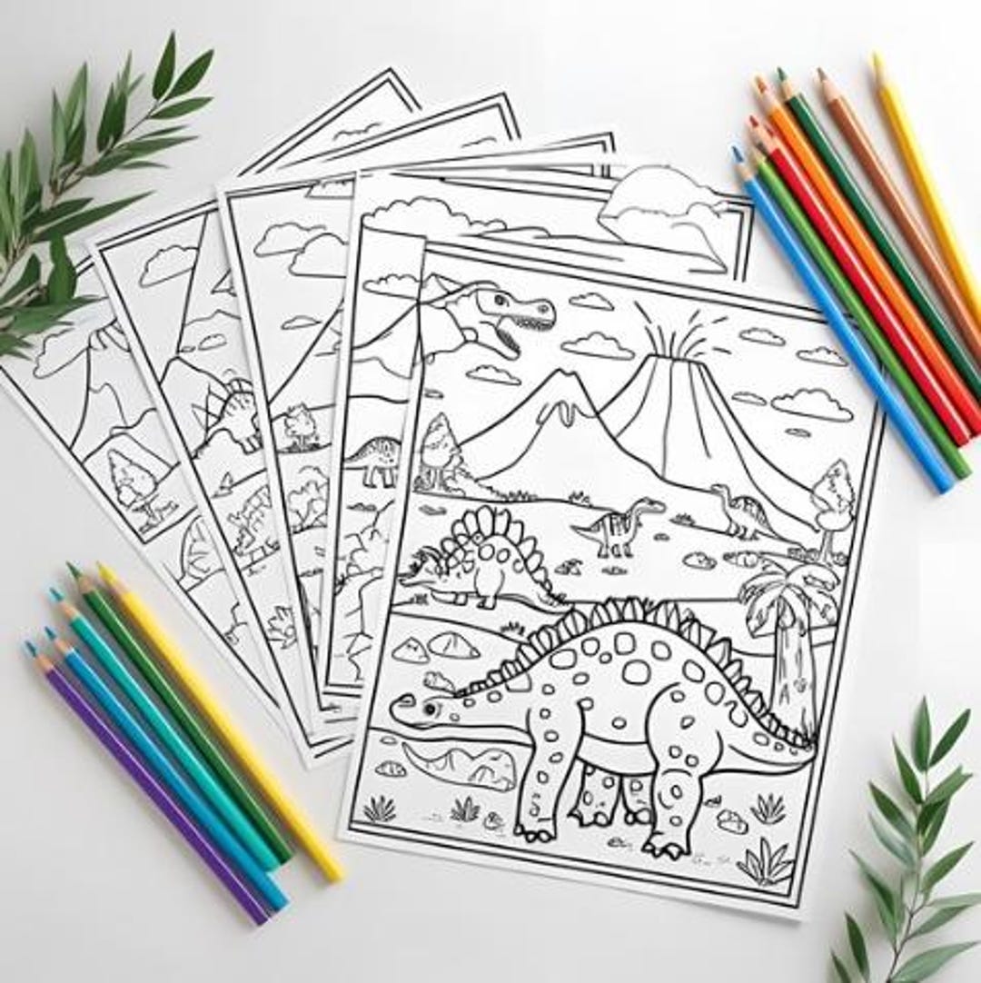10 Printable Dinosaur Scene Coloring Pages – Kids Activity Sheets With ...
