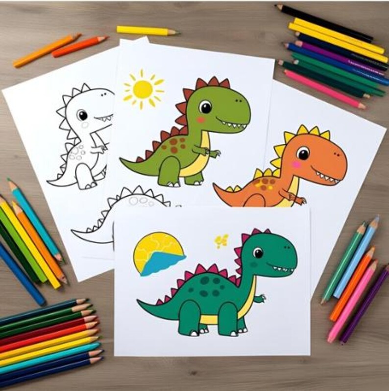 Printable Dinosaur Coloring Pages for Kids – Cute Black and White Dino ...