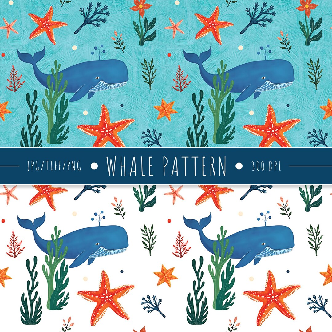 Seamless Whale and Starfish Pattern – Ocean Animal Digital Paper With ...