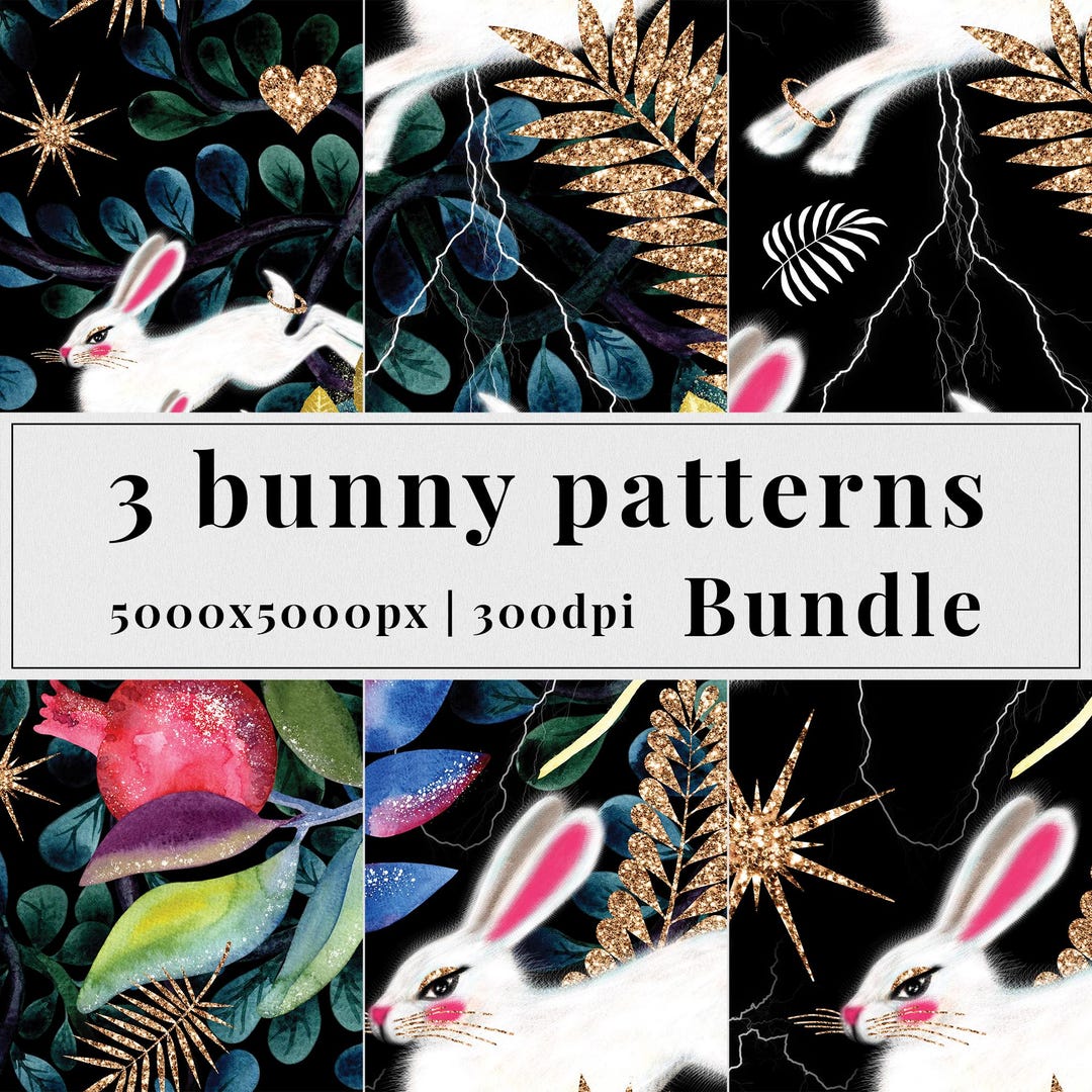 Watercolor Bunny Seamless Pattern: Handpainted Rabbits, Leaves, Stars ...