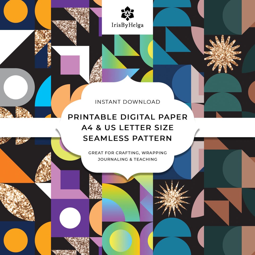 Colorful Bauhaus Paper Set: Abstract Geometric Patterns (digital ...