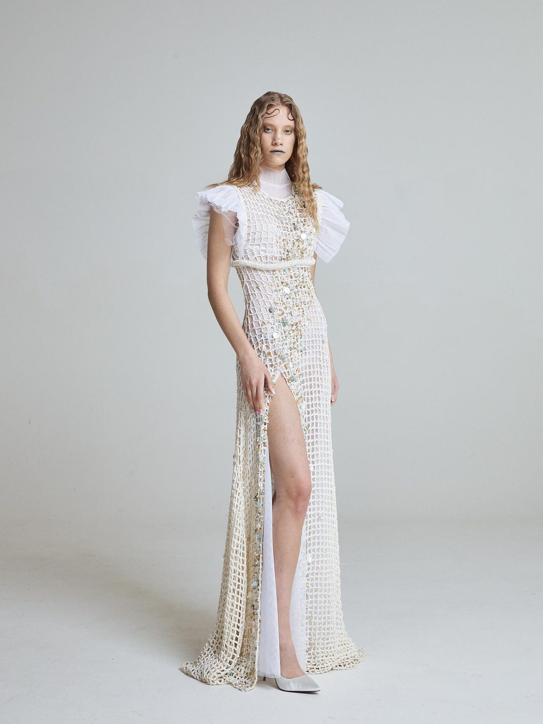 Hand-crocheted Net Dress With Semi-precious Stones & Tulle Underdress ...