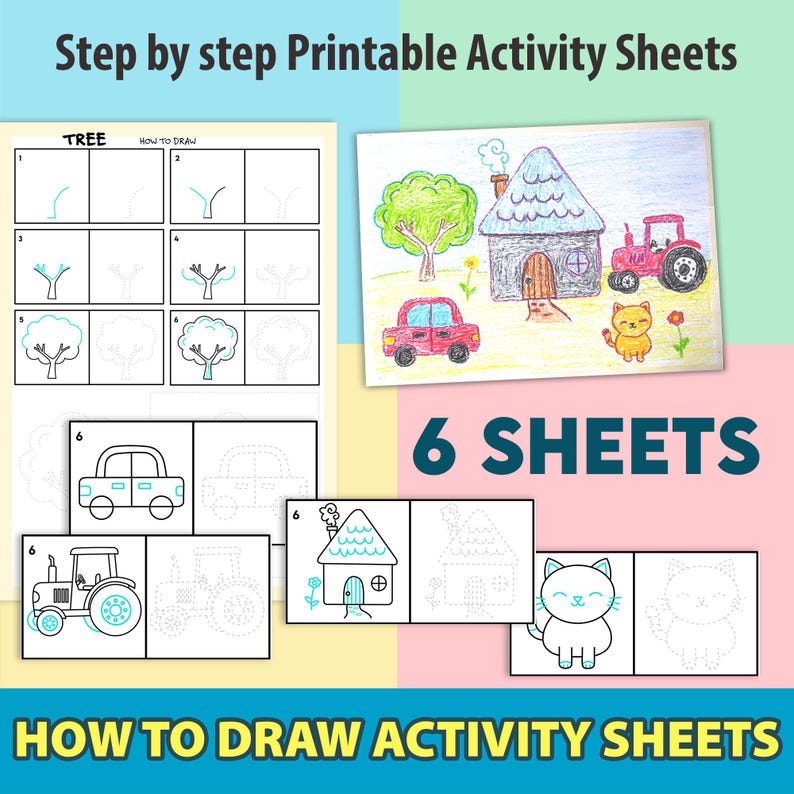 Step by Step Drawing for Kids: How to Draw Activity | Set of 6 ...