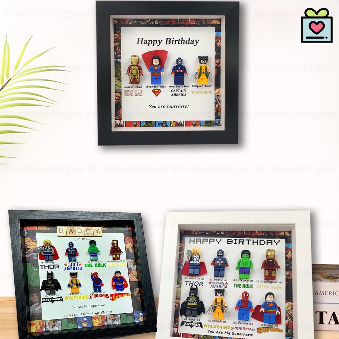 Fathers Day Super Hero Frame, Personalised Gift, Handmade Box Frame ...