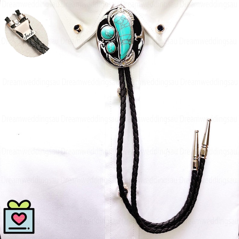 Handmade Turquoise Bolo Tie, Leather Rope Turquoise Bolo Tie, Cowboy ...