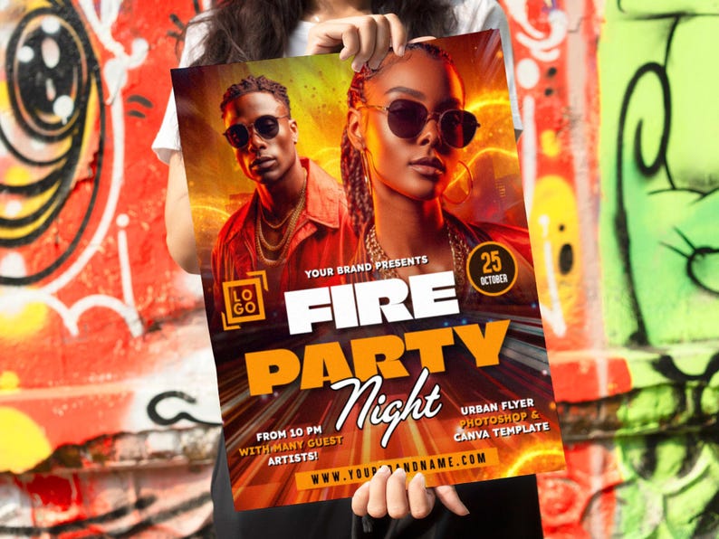 Fire Party Flyer Template: Urban Hip Hop Club Event (PSD & Canva) - Etsy