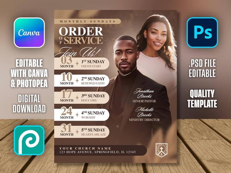Church Order of Service Flyer Template: Church Schedule Program, Weekly ...