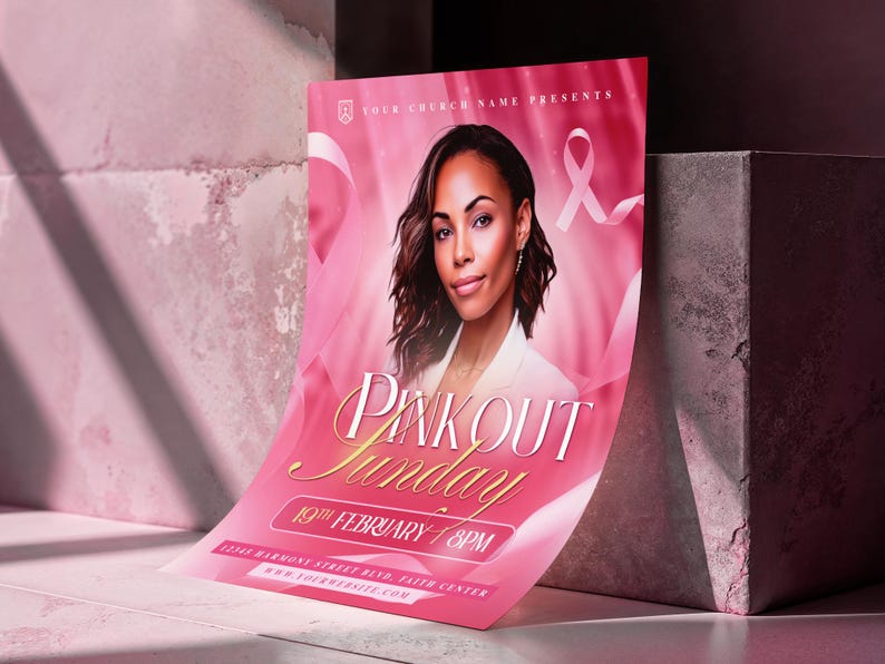 Pink Sunday Church Flyer Template: Breast Cancer Awareness Service ...